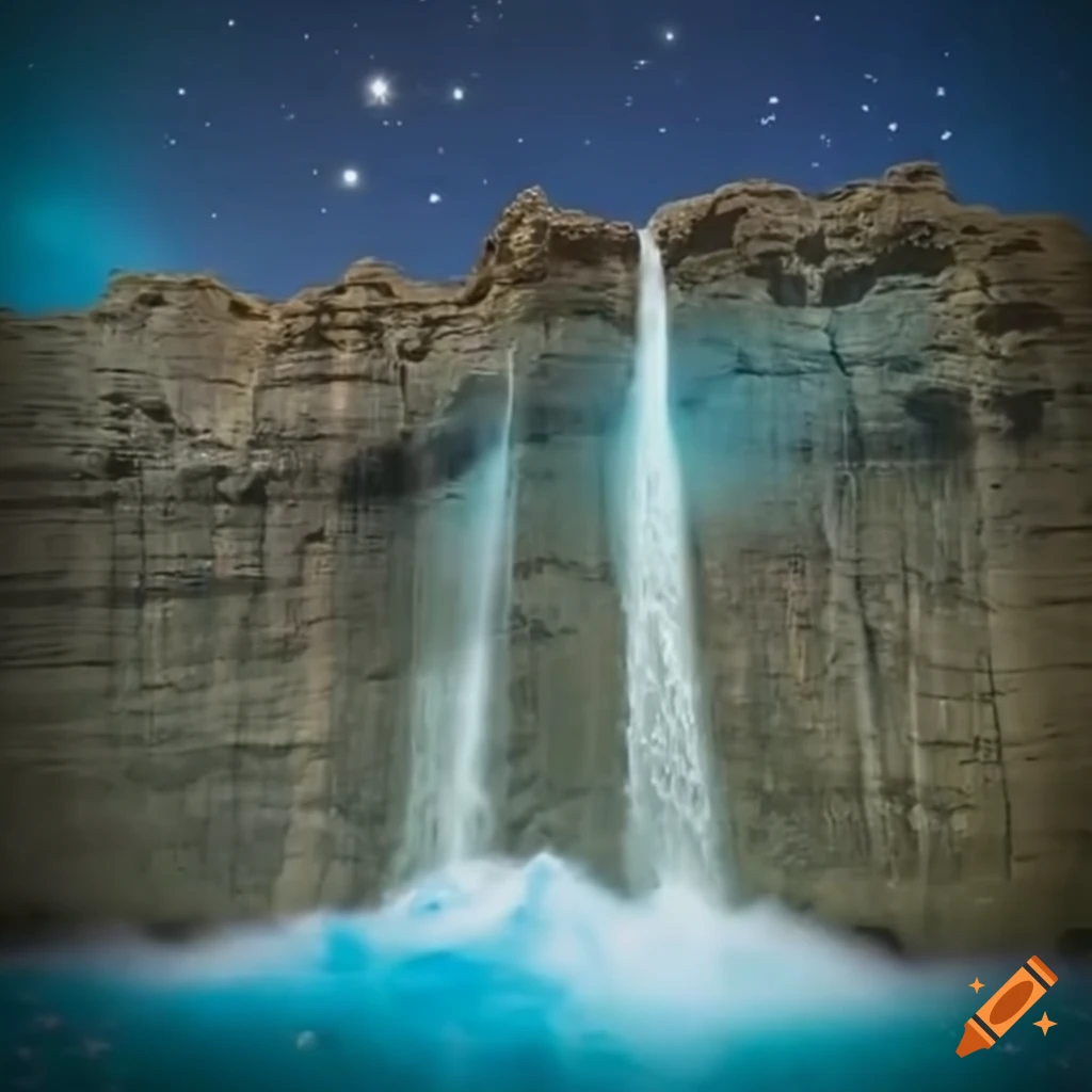 Floating island with liquid starlight waterfall on Craiyon