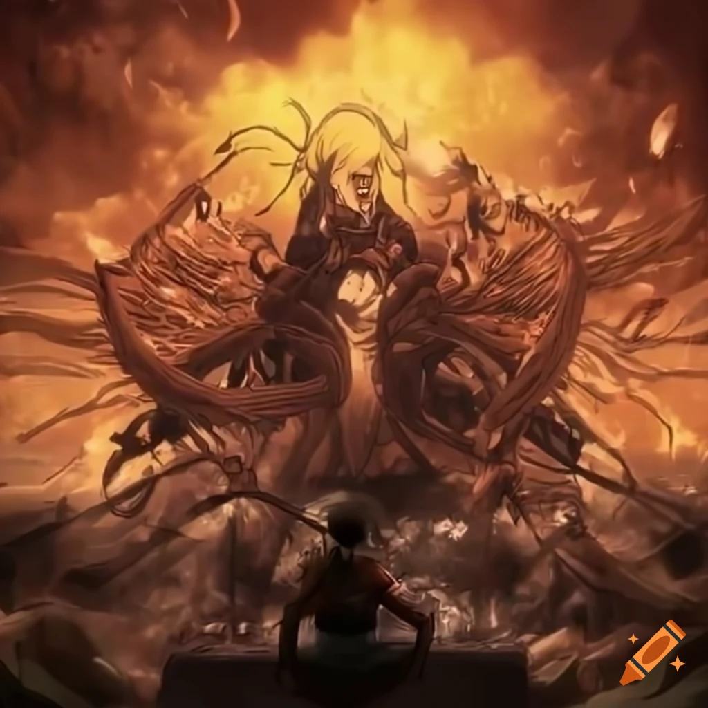 Titans battle scene from attack on titan on Craiyon