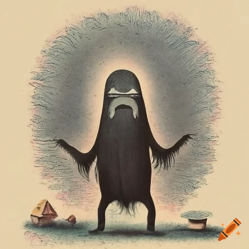 Vintage educational chromolithograph of a dancing groke on Craiyon