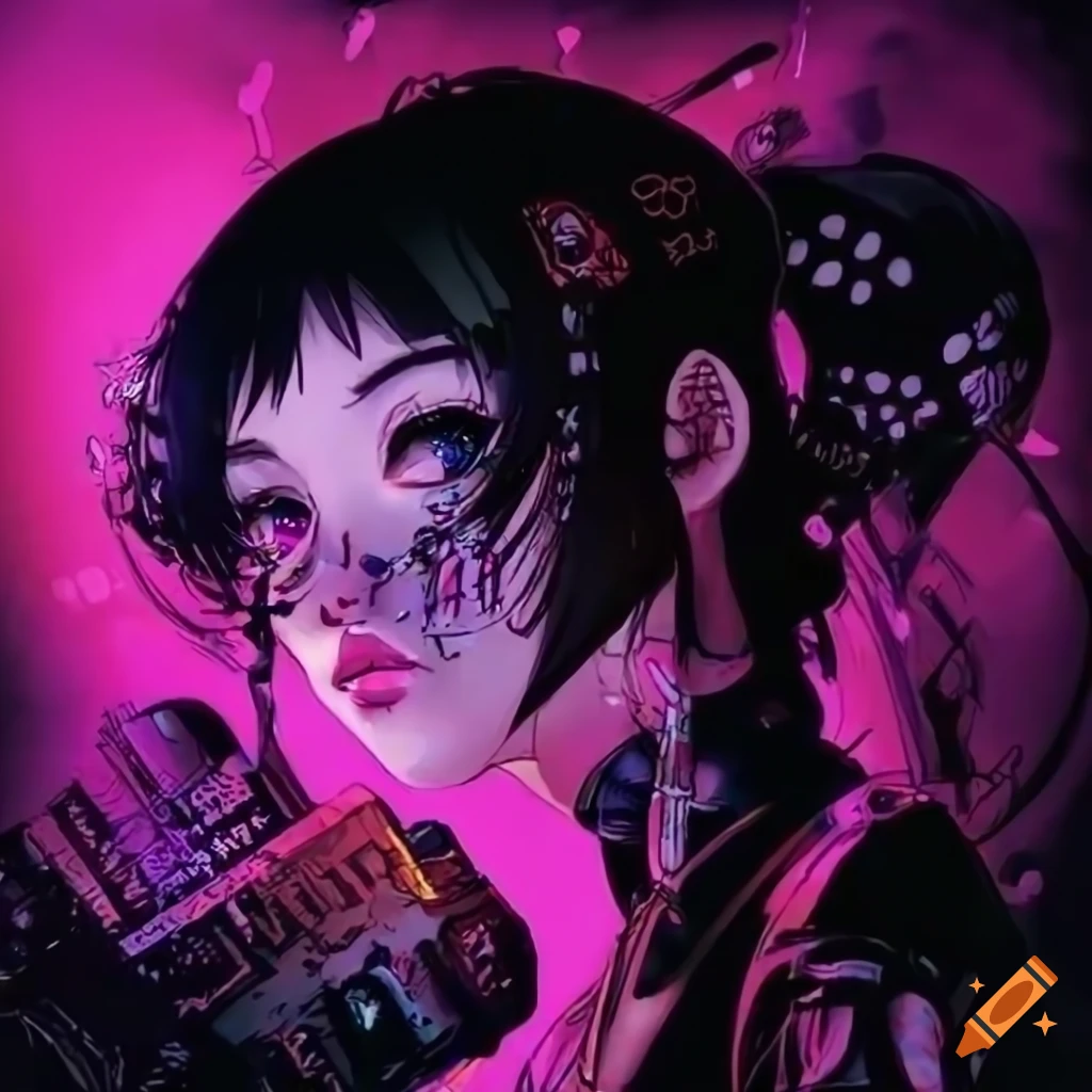 Cyberpunk anime girl breakcore album cover on Craiyon