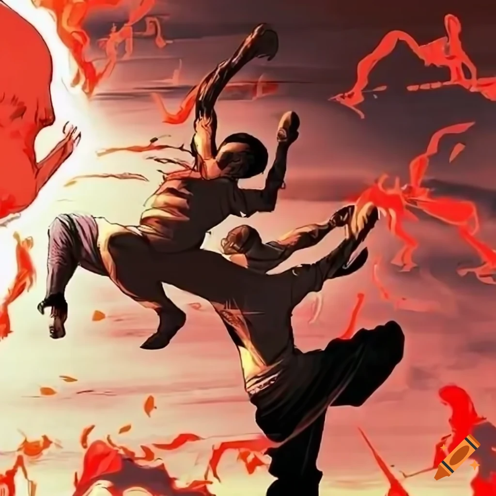 Manga kung fu fight scene on Craiyon