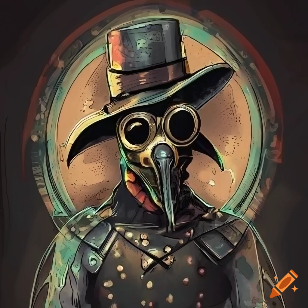 Man in plague doctor mask and leather armor wielding a rapier in dark ...