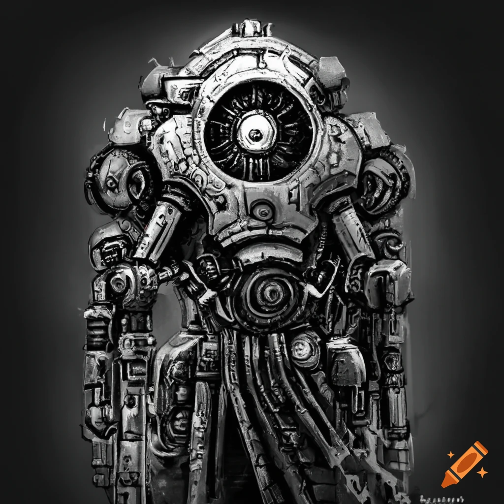 Detailed metallic machines and robots of the Adeptus Mechanicus on Craiyon