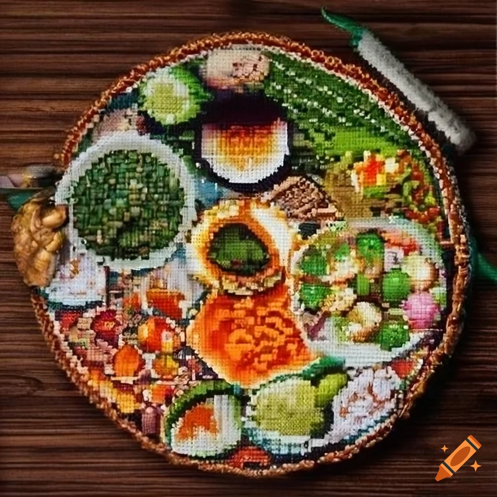 Thai food cross stitch art on Craiyon