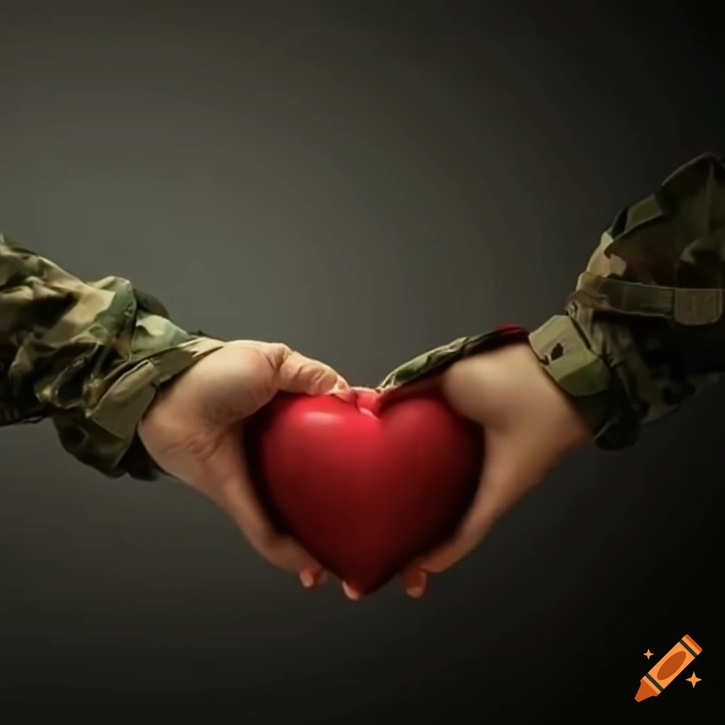 Hands shaking in army uniform with heart on Craiyon