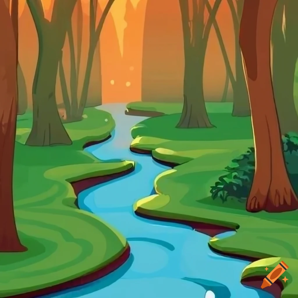 Cartoon stream in the forest on Craiyon