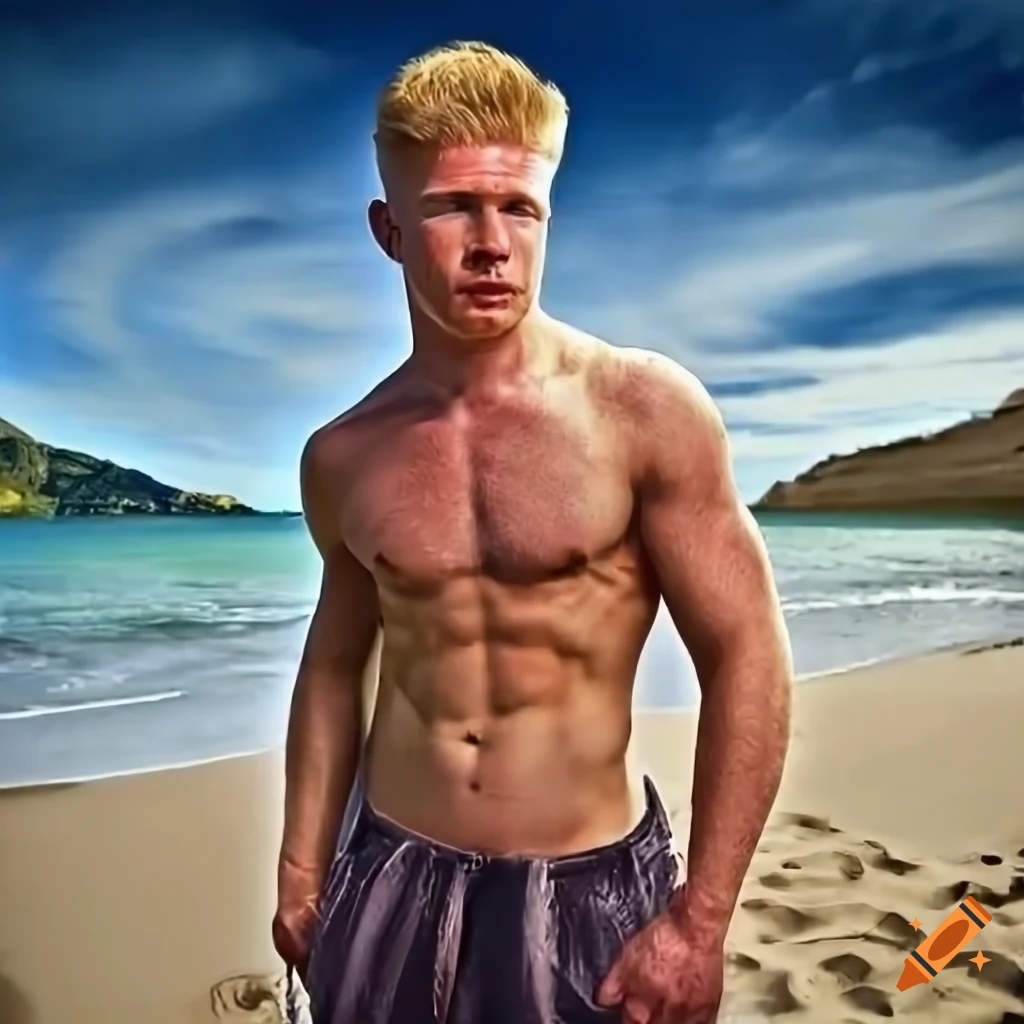 Kevin de Bruyne at the beach with a muscular physique, photorealism on ...