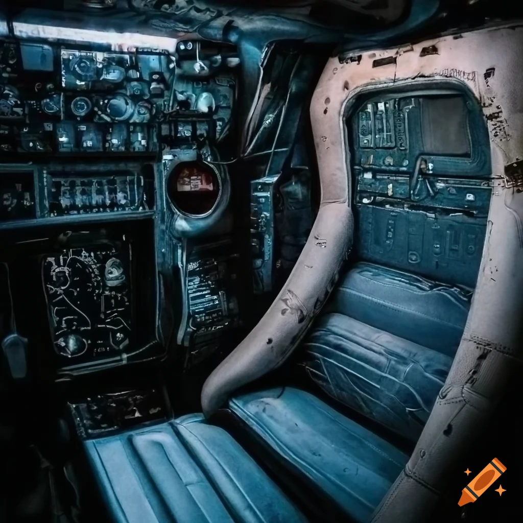 Old worn down spaceship interior with cockpit jump seat on Craiyon