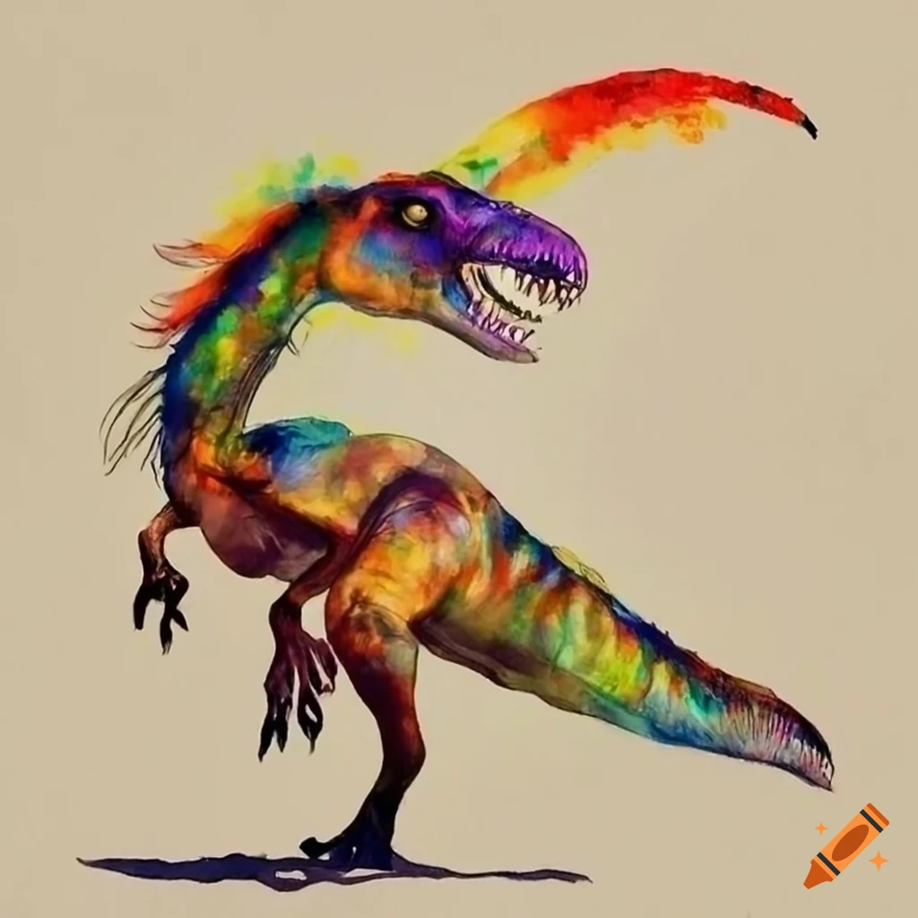 Impressive artwork of a colorful feathered raptor dinosaur in final ...