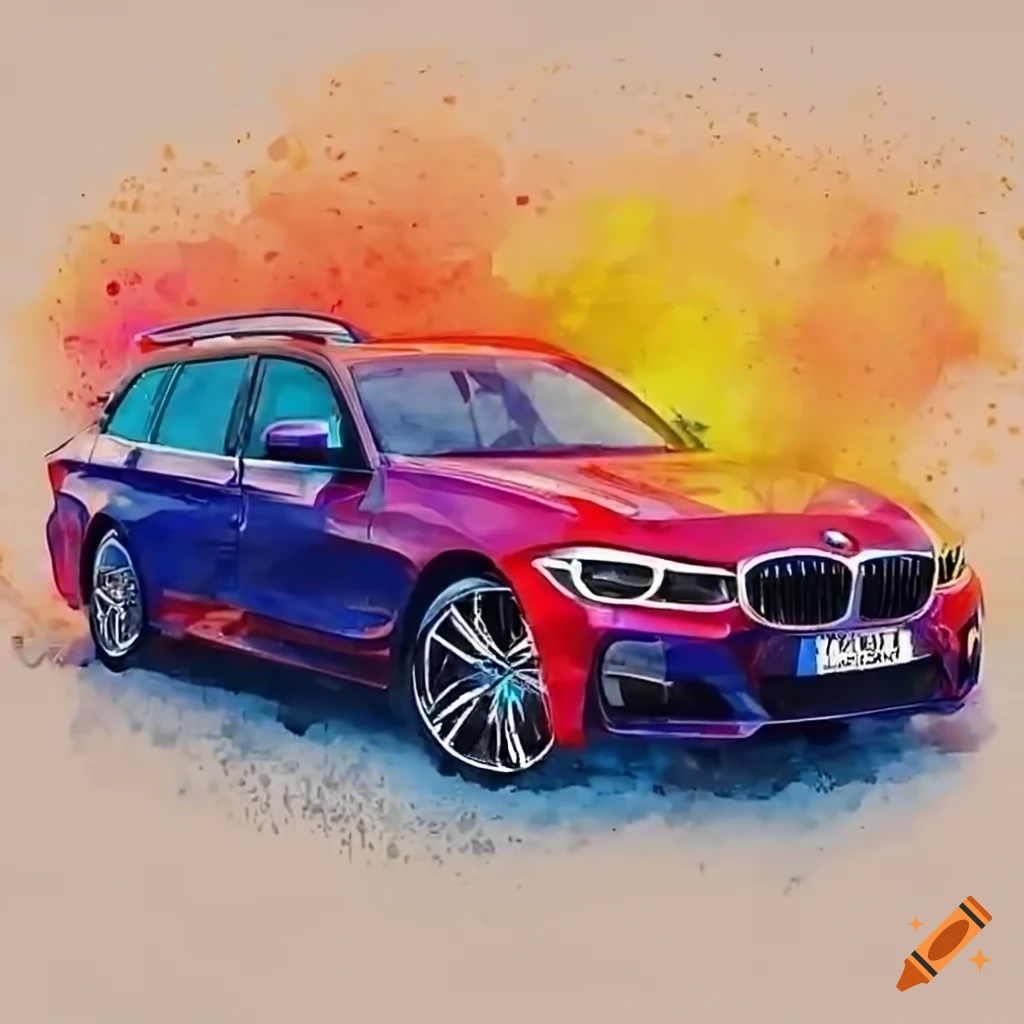 Bmw 3 series touring f31 on a large screen from a leather couch, dim ...