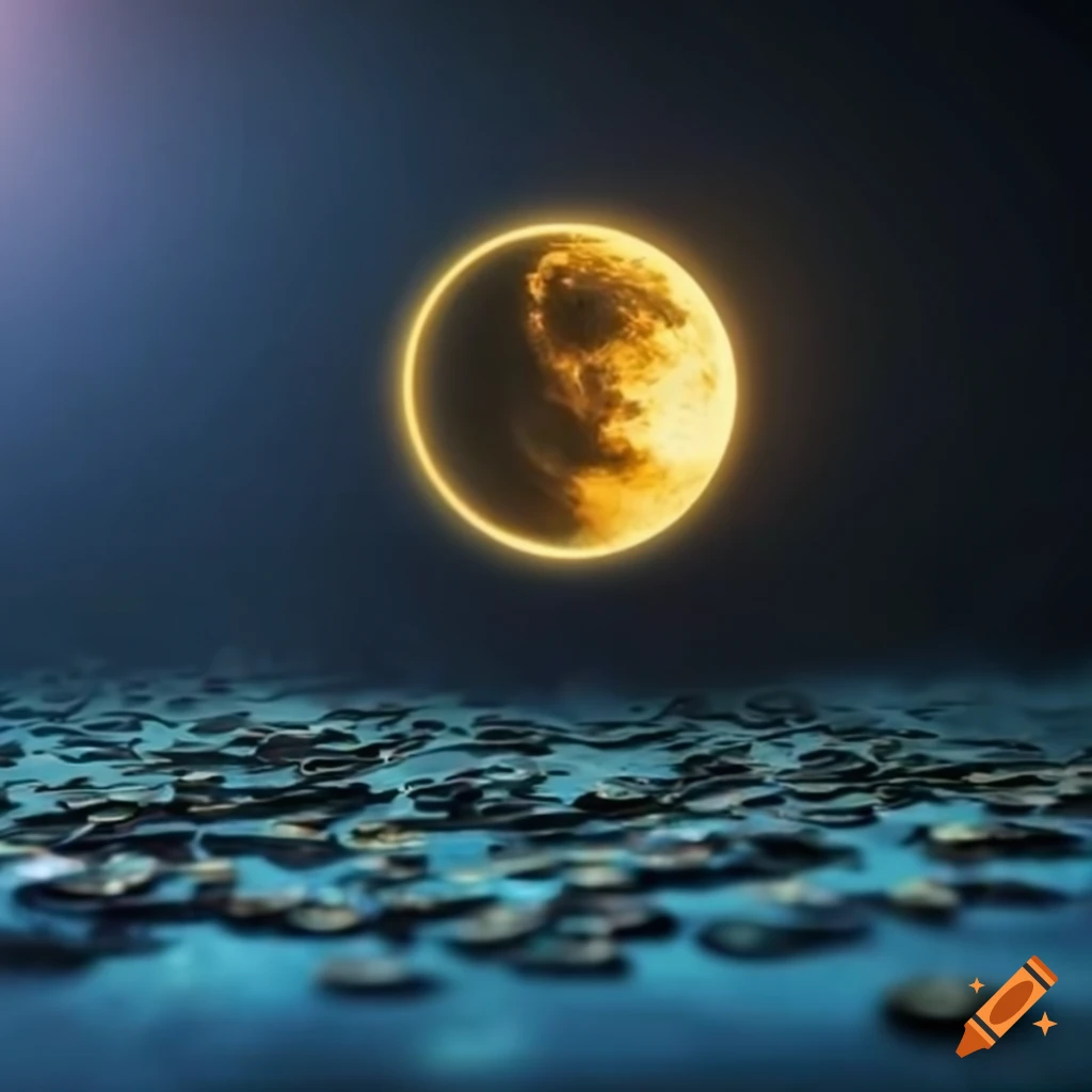 Cosmos with star-shaped gold coins and the moon on Craiyon