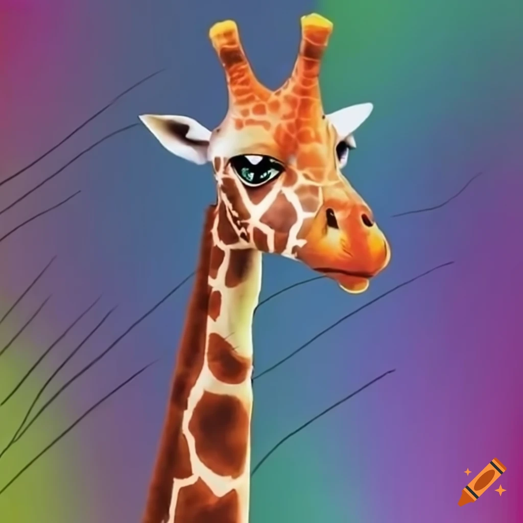 Funny giraffe dressed as Austin Powers in colorful 60s-style background ...