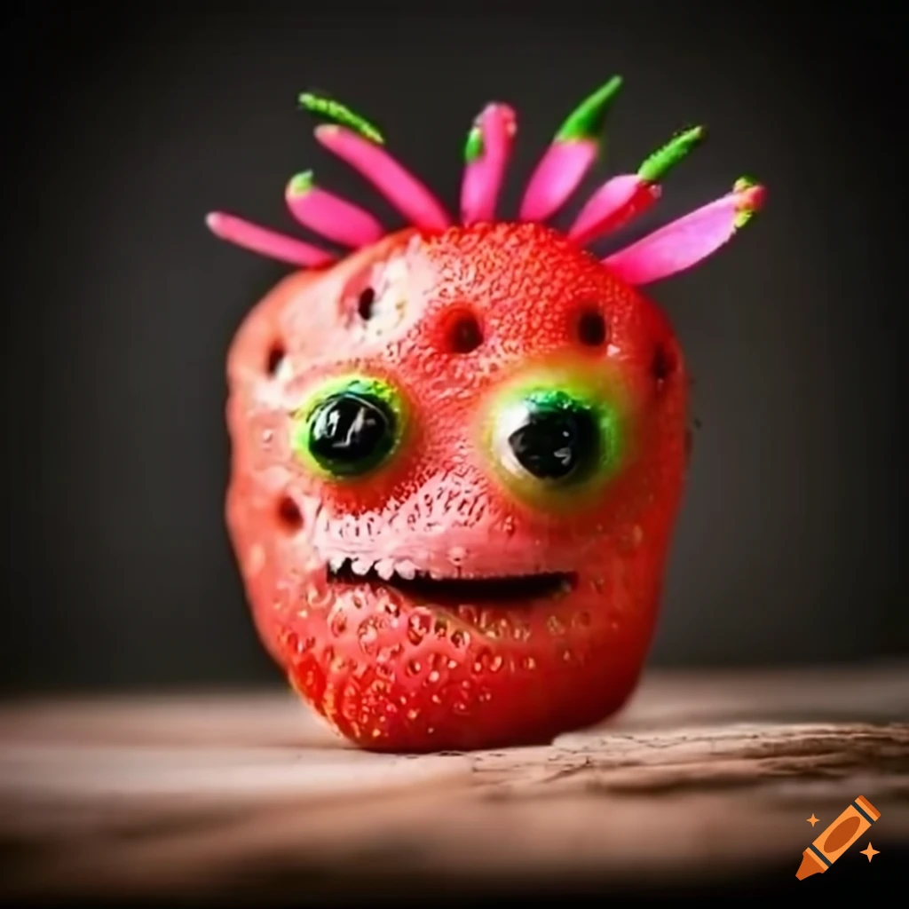 Cute monster crafted from a strawberry on Craiyon