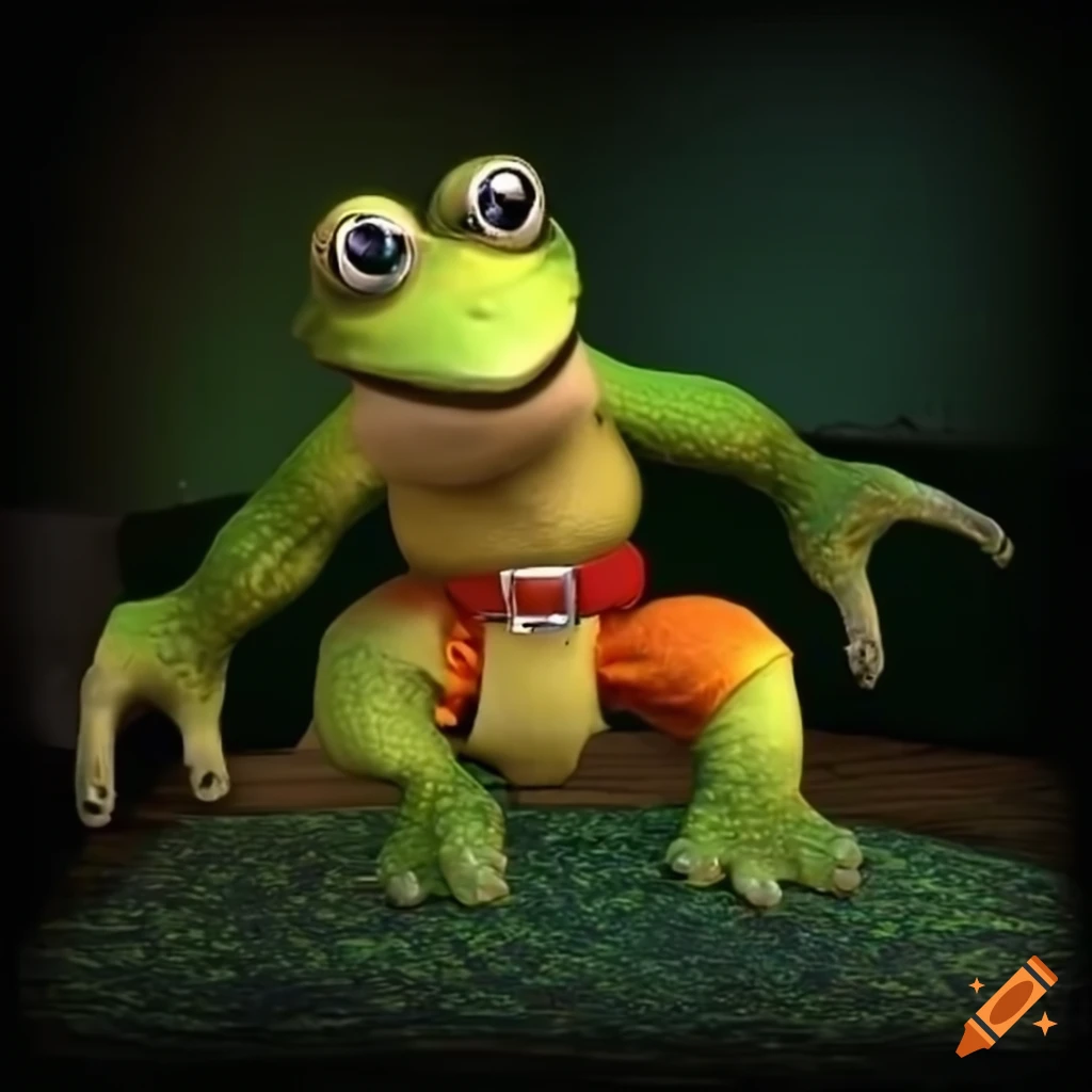 Highly detailed rendering of a frog character from banjo kazooie on Craiyon