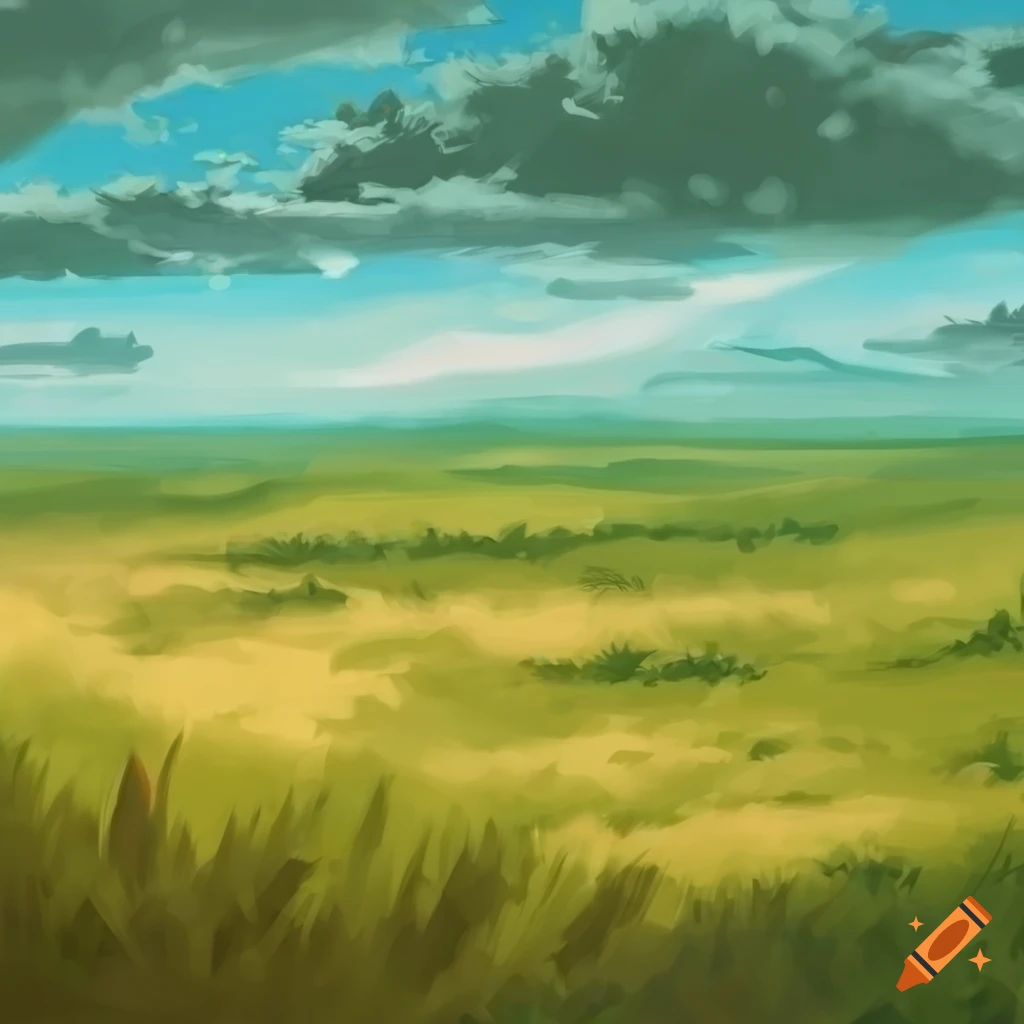 Grassy plains flatland in mtg art style on Craiyon