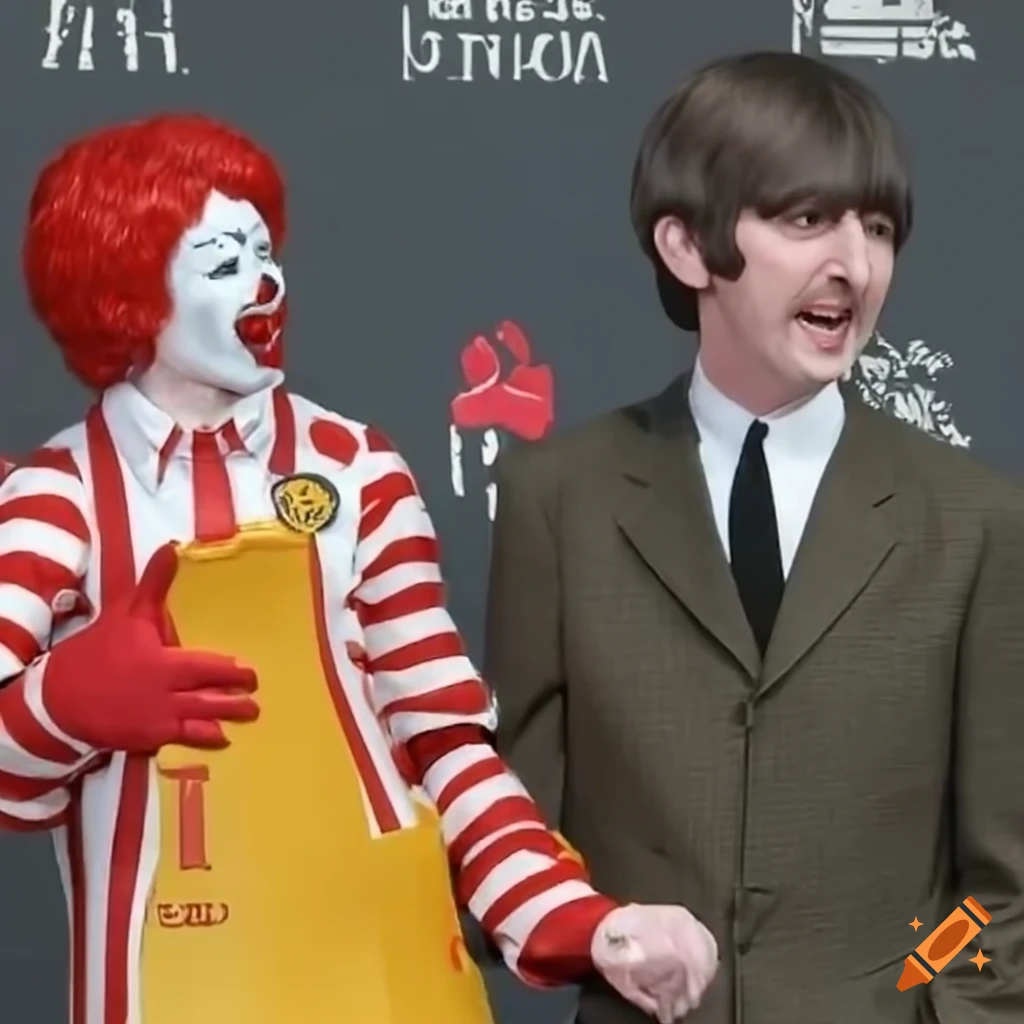 Beatles in a fight with ronald mcdonald and grimace on Craiyon