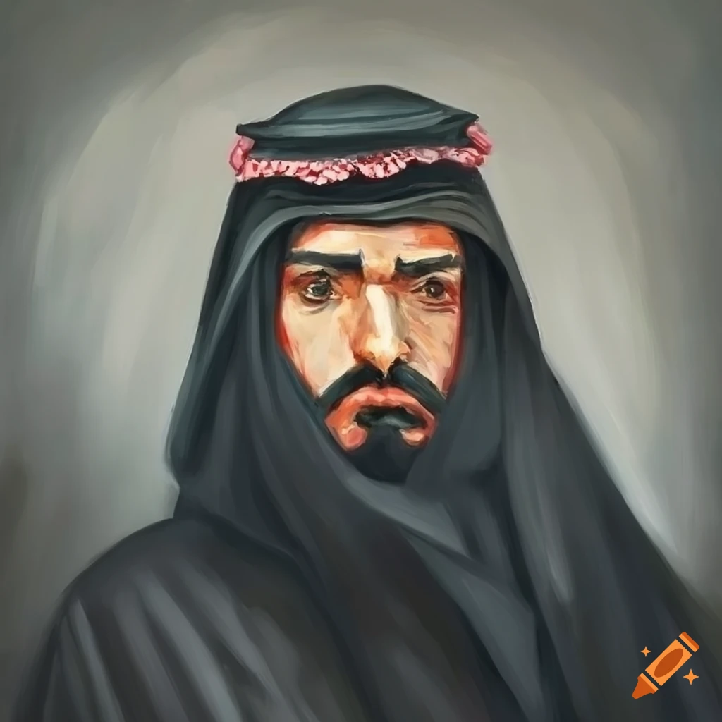 Portrait of an arab man with a big beard in black clothes oil painting ...