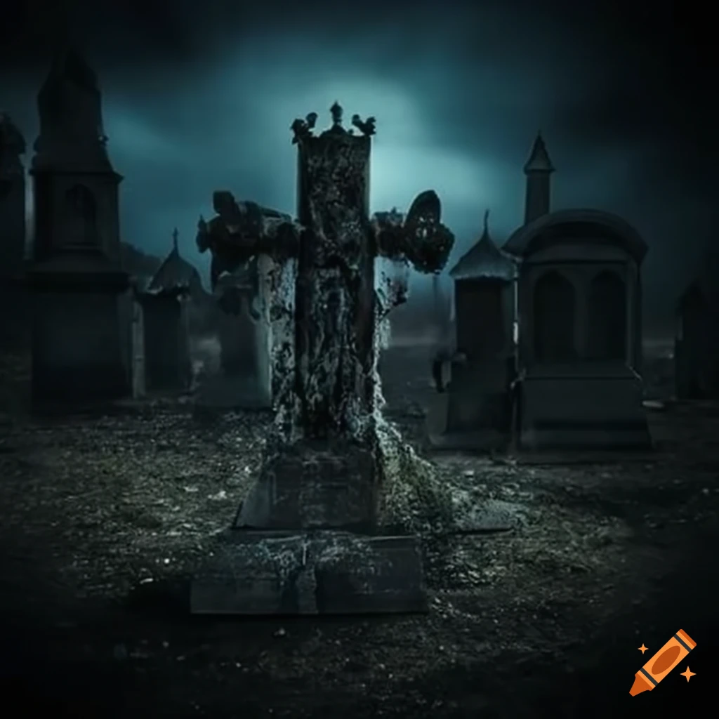 Haunted cemetery with decaying tombstones on Craiyon