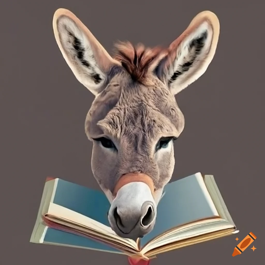 Donkey reading a book on Craiyon