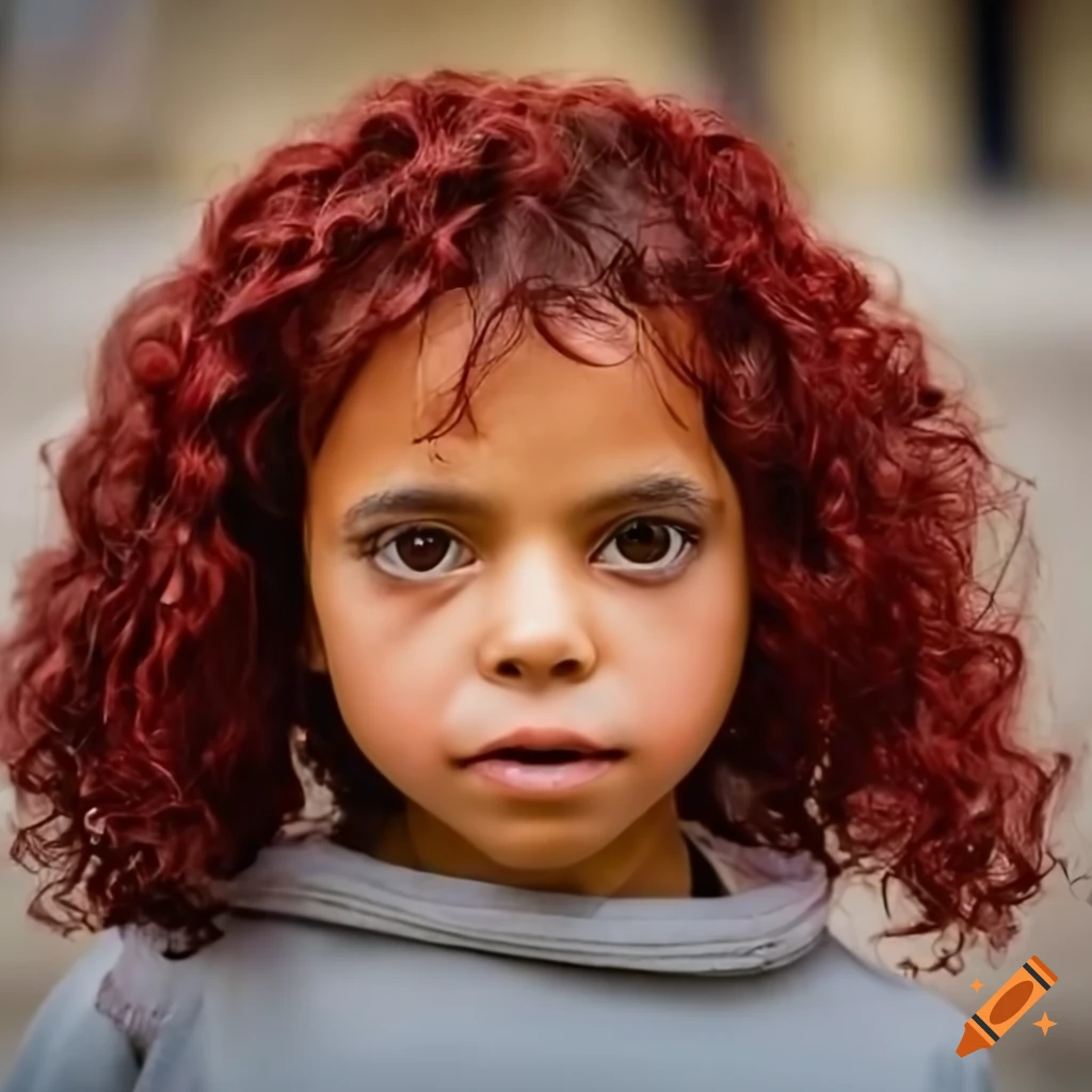 Humanoid alien children with maroon hair playing in a city square on ...