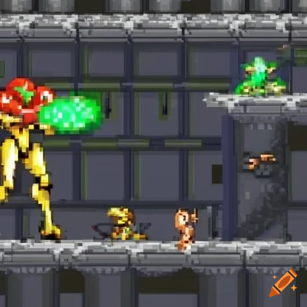 Super metroid 2d high resolution sprites in the foreground on Craiyon