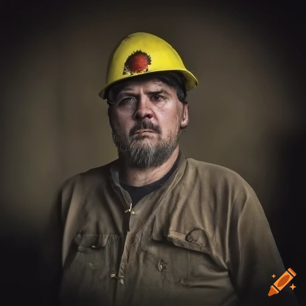 Miners' faces in a front view with solid color background on Craiyon