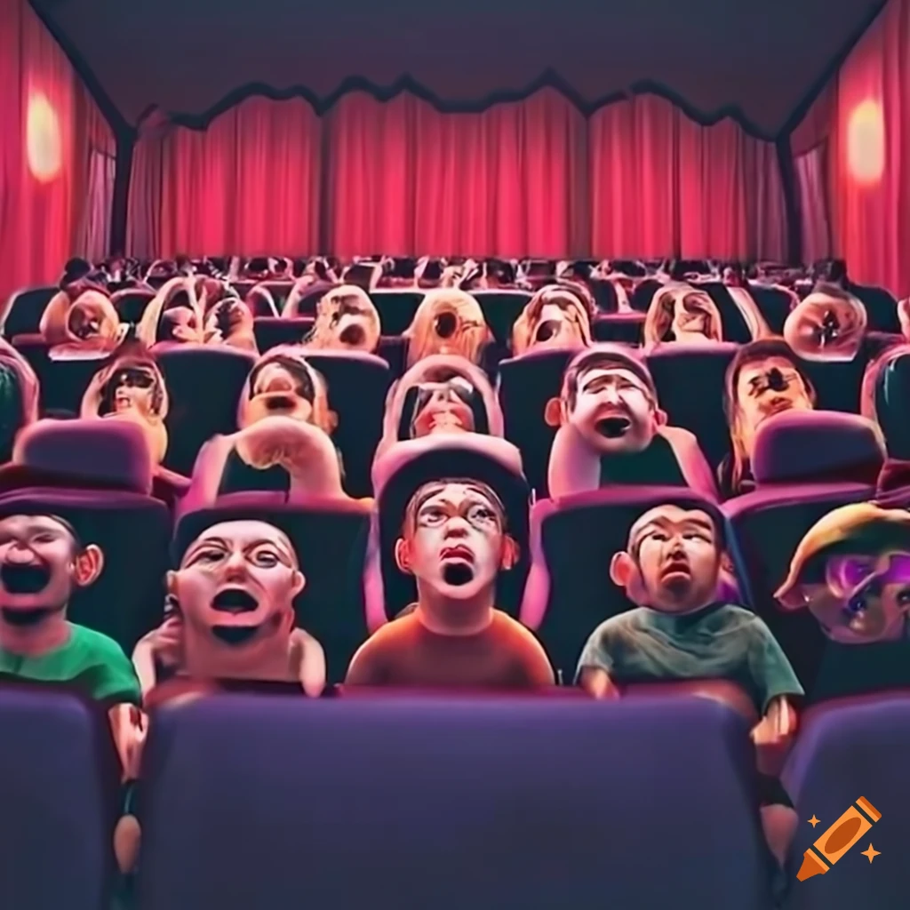 Movie theater audience captivated by the film with a symphony of ...