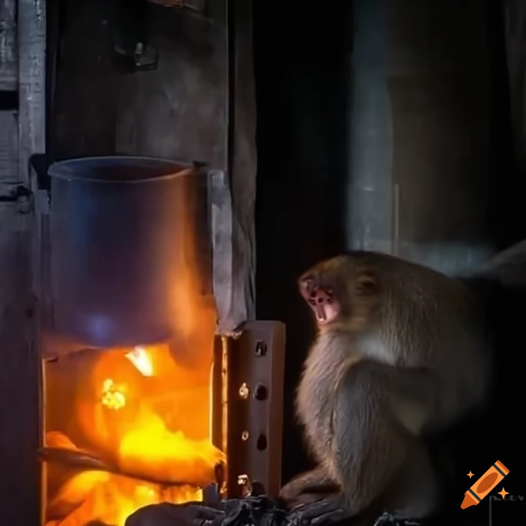 Monkey in hi vis work clothes operating a furnace on Craiyon