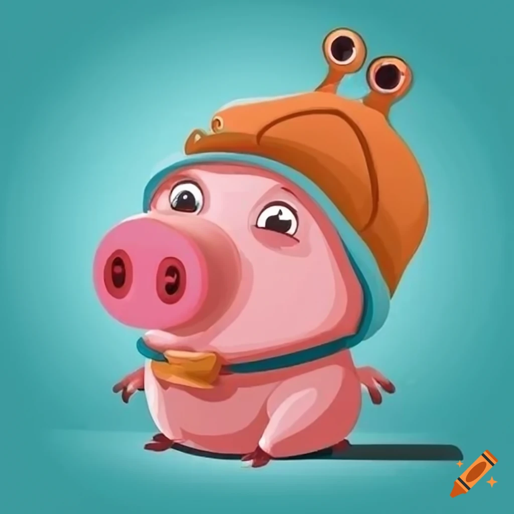 Adorable cartoon pig wearing frog-shaped winter hat with parents on Craiyon