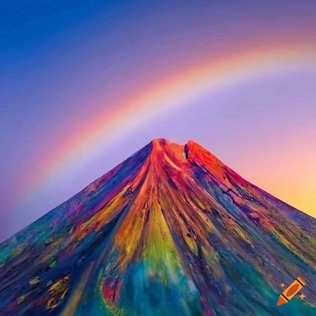 Vibrant rainbow galaxy volcano with multicolored lava flows on Craiyon