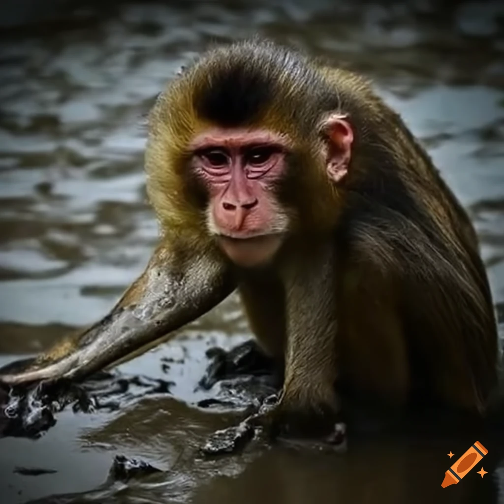 Sad monkey in the mud on Craiyon