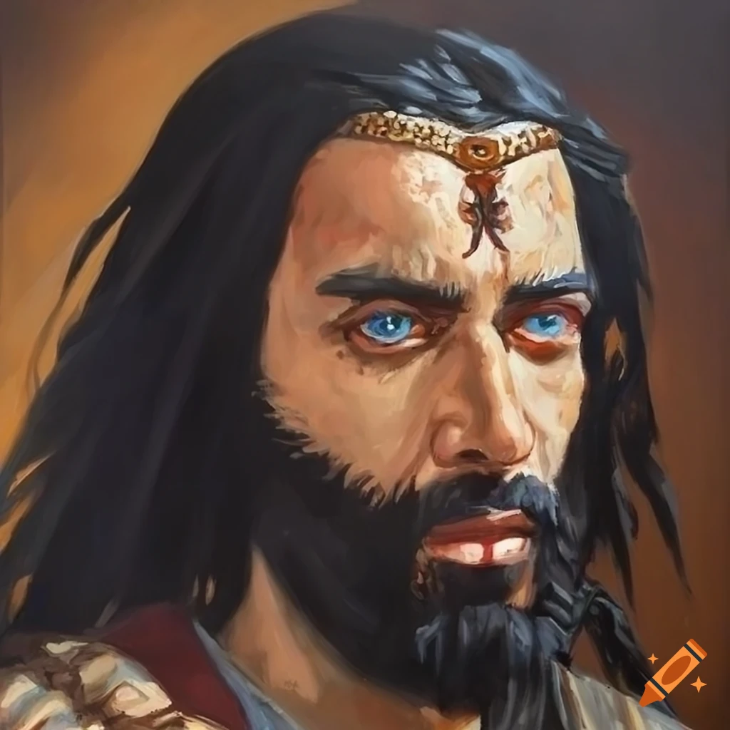 Portrait of king omar iii of ardynstan with piercing blue eyes and black hair on Craiyon