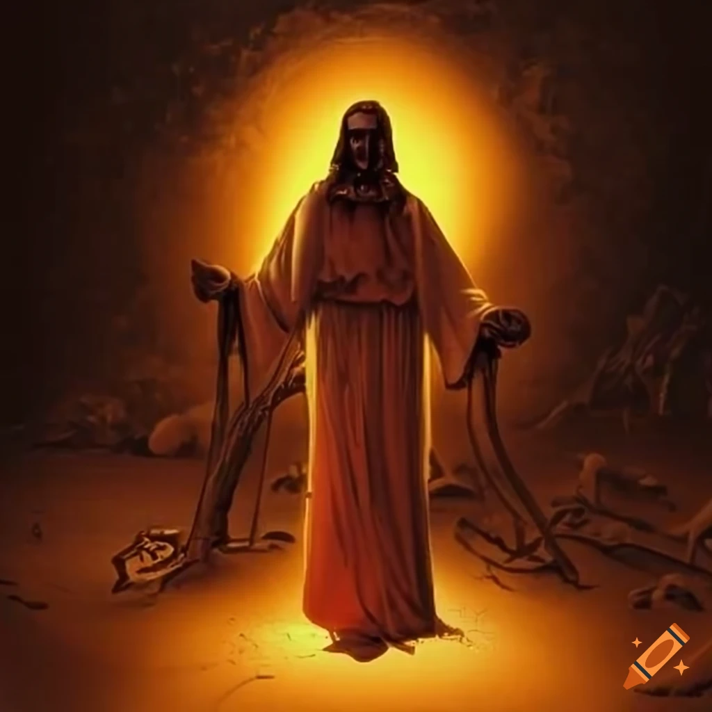 Heavy metal jesus in a desert landscape on Craiyon