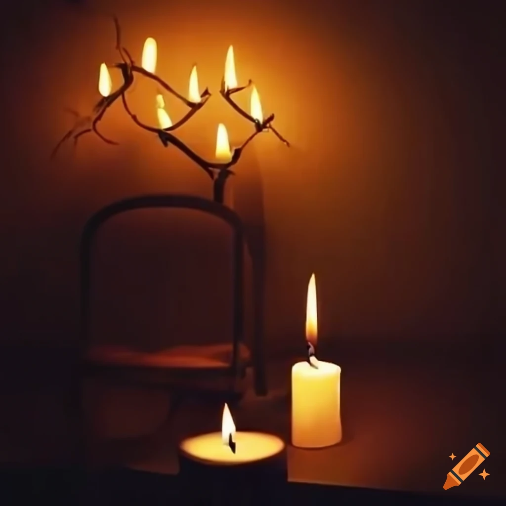 Room illuminated by candles creating a warm ambiance on Craiyon