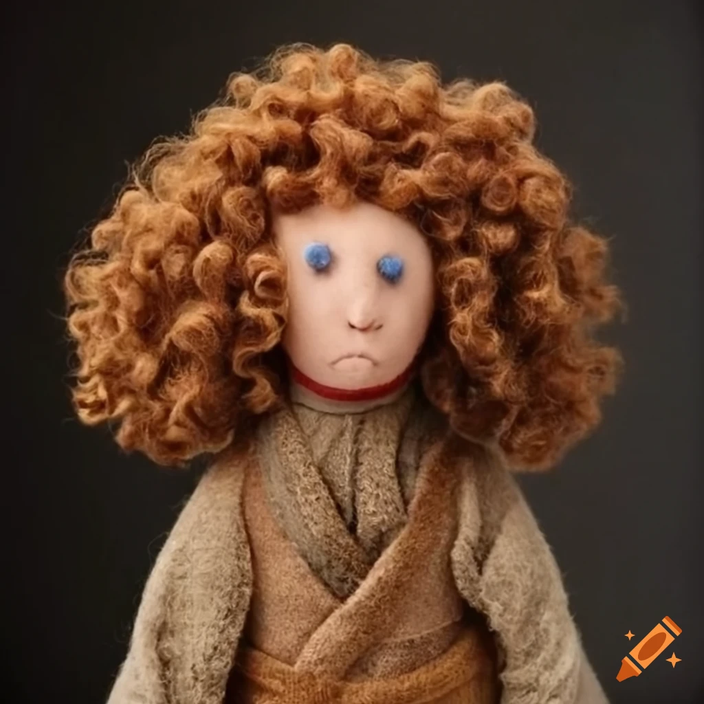 Curly haired hobbit made of felt on Craiyon