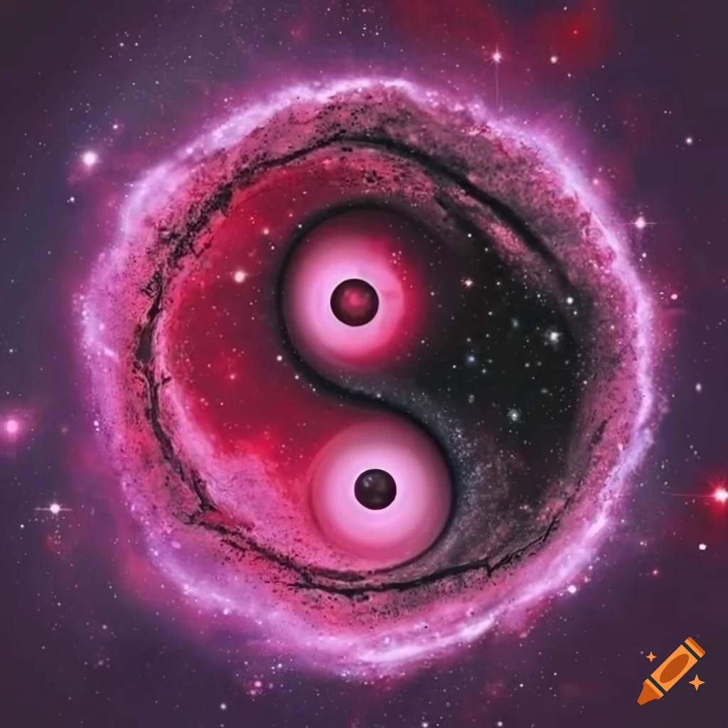 Red and black galaxy with pink and white yin and yang symbol on Craiyon