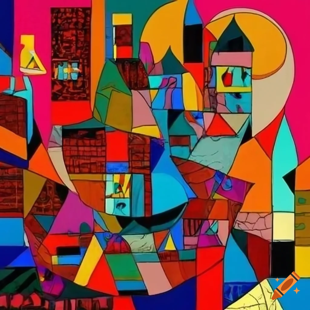 Cubist artwork with intricate patterns and lively colors on Craiyon