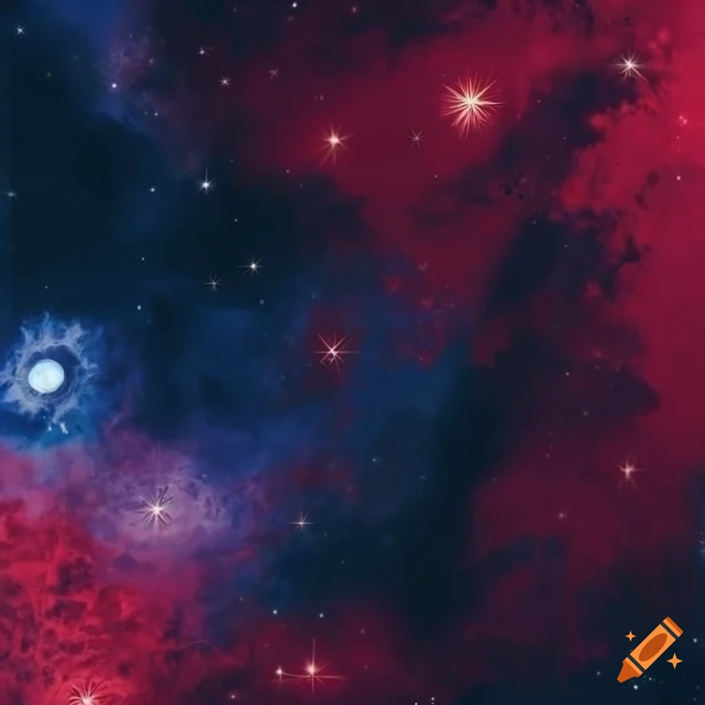 Celestial wallpaper in dark red and dark blue colors on Craiyon