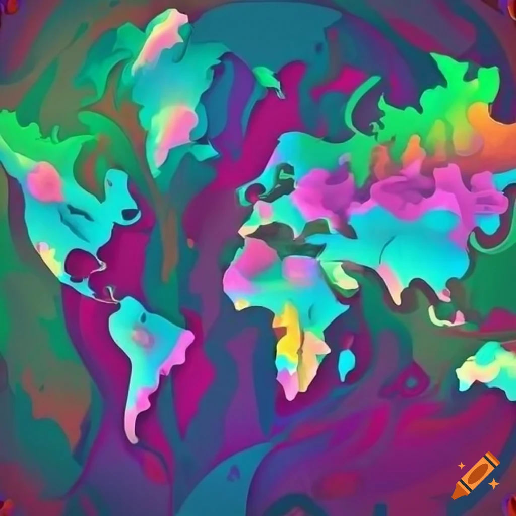 Intricate and colorful abstract world map design on Craiyon