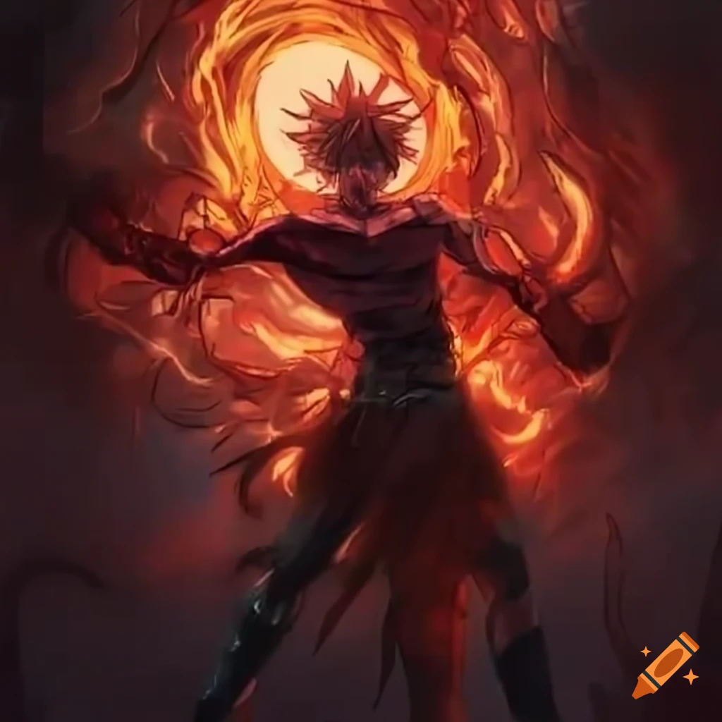Anime character igniting a fireball in a dramatic pose on Craiyon