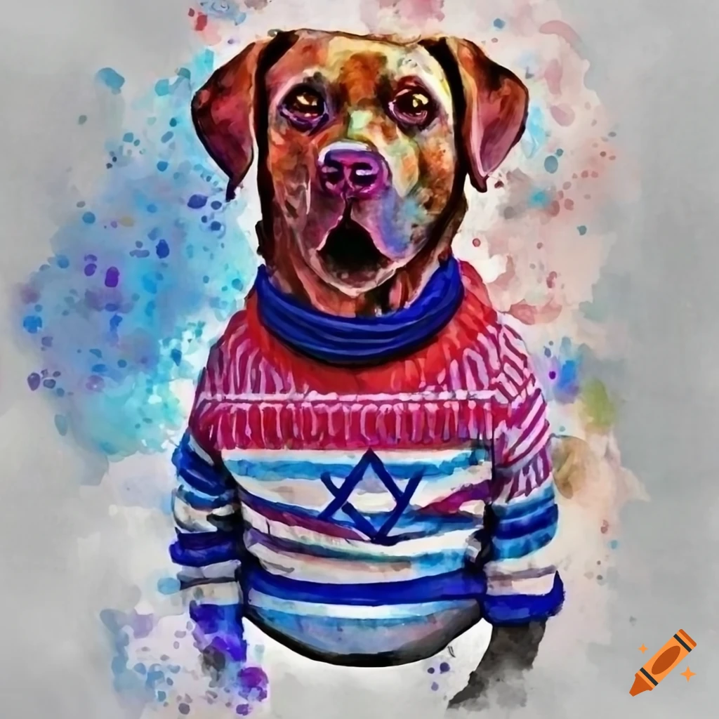 Labrador retriever in an israeli flag sweater watercolor painting on ...