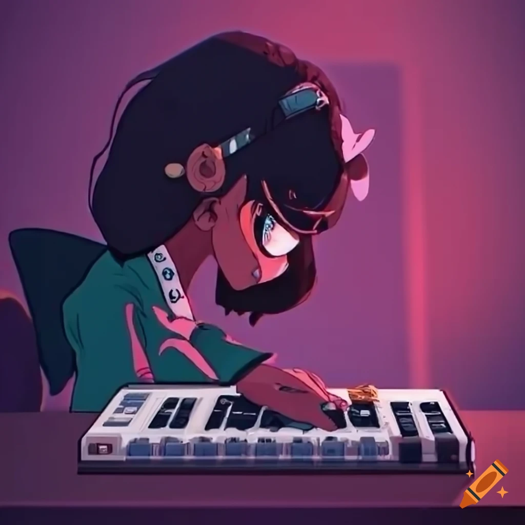 Black lofi girl playing mpc one on Craiyon