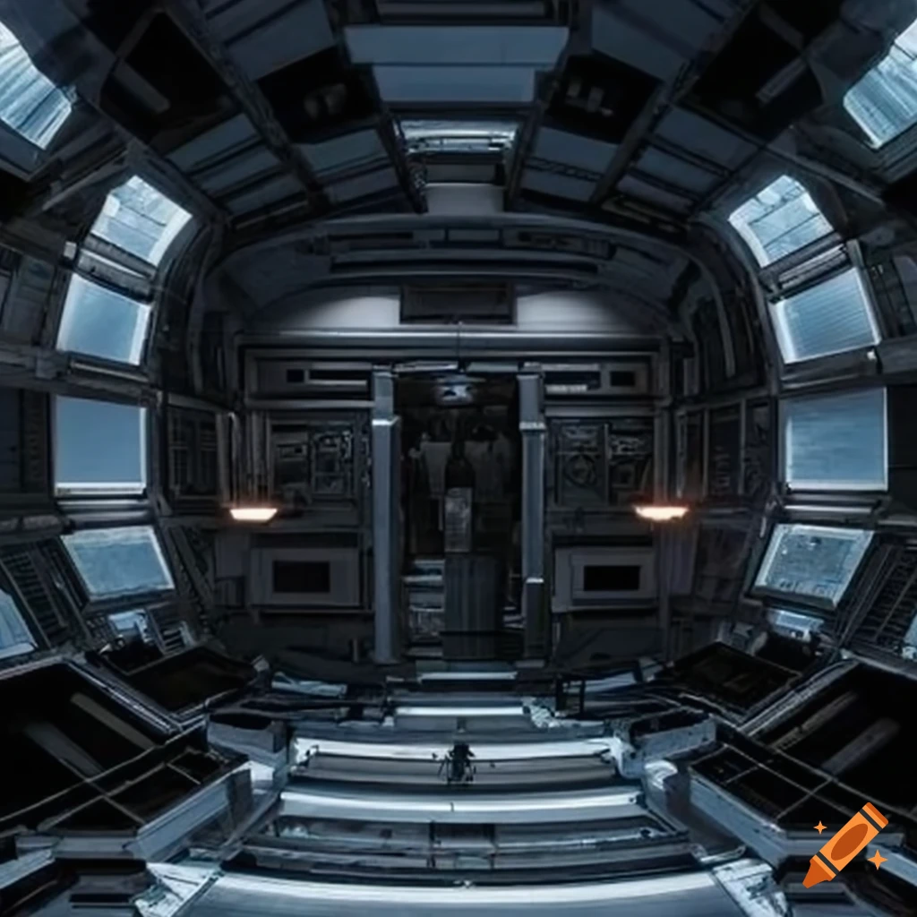 Dark space station with multiple chambers and uncanny shapes in distant ...