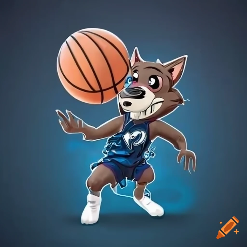 Cartoon wolf playing basketball in minnesota timberwolves jersey on Craiyon