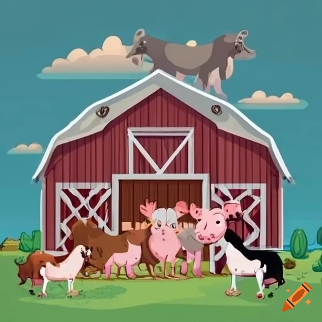 Welcoming barn scene with friendly farm animals on Craiyon