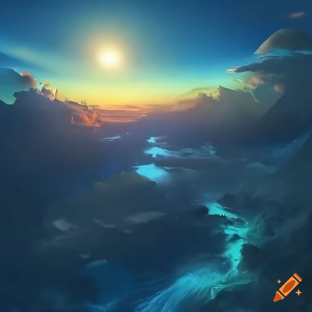 Aerial view of a gleaming fantasy art in 8k ultra hd resolution on Craiyon