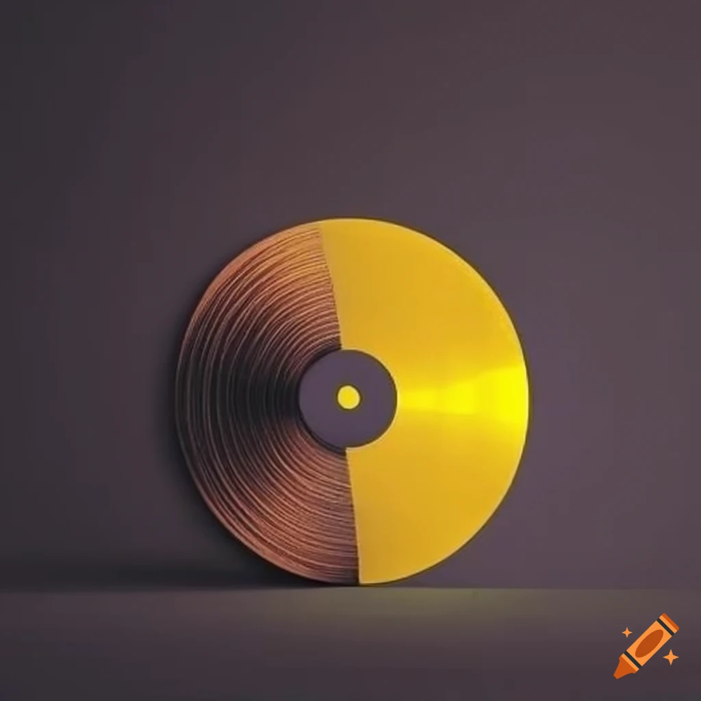 Vibrant yellow record on a dark minimal backdrop on Craiyon