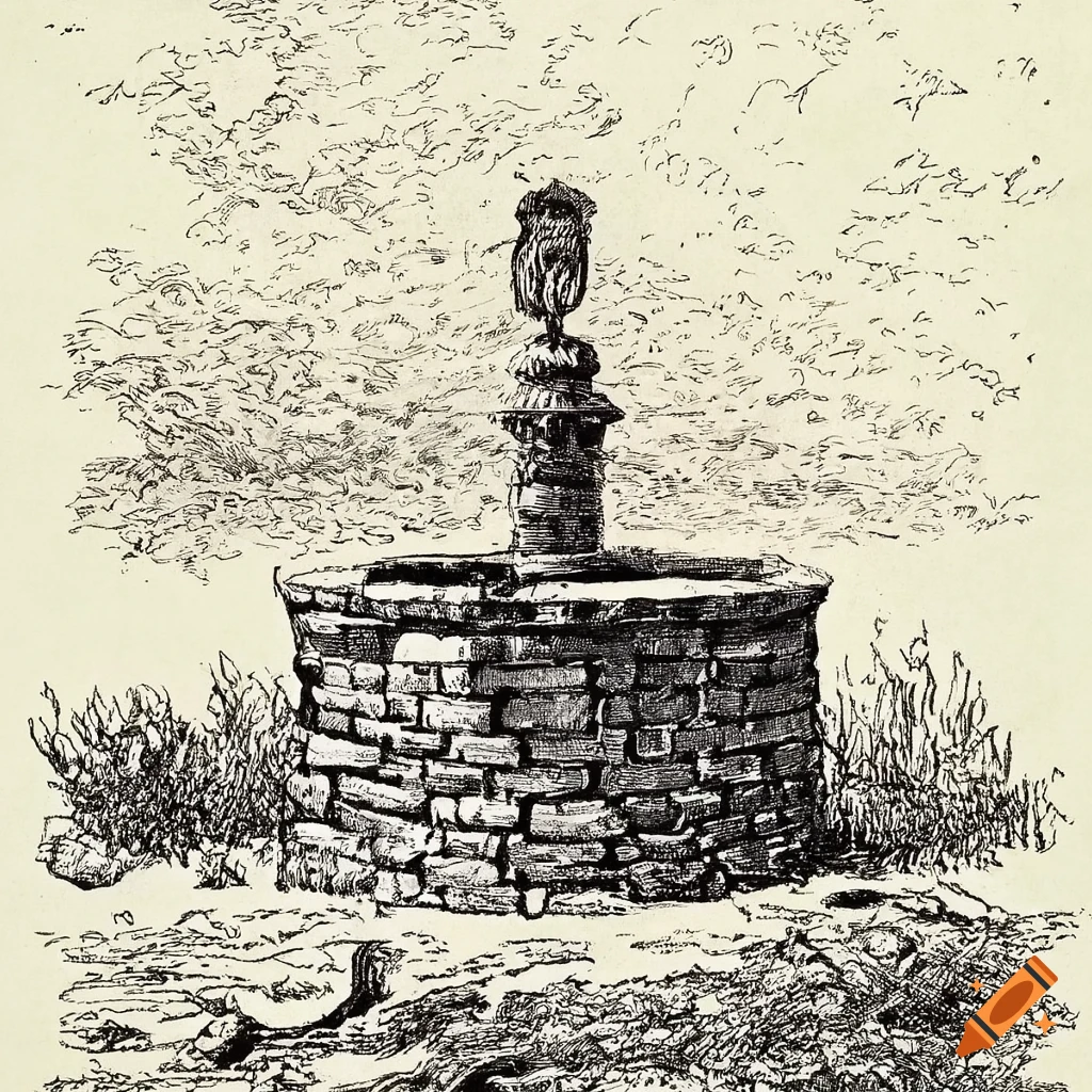 Brick stone well depicted in ink drawing by Gustave Dore on Craiyon