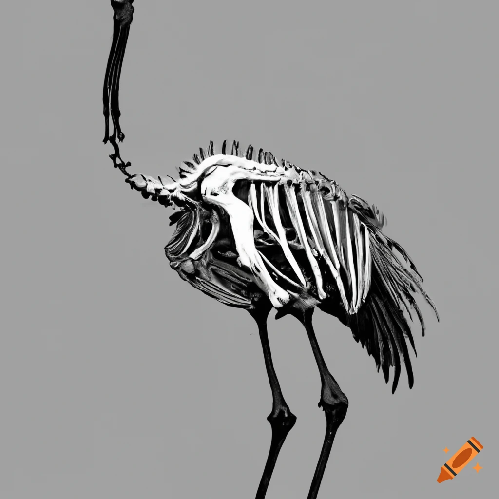 Sandhill crane skeleton in black and white on Craiyon