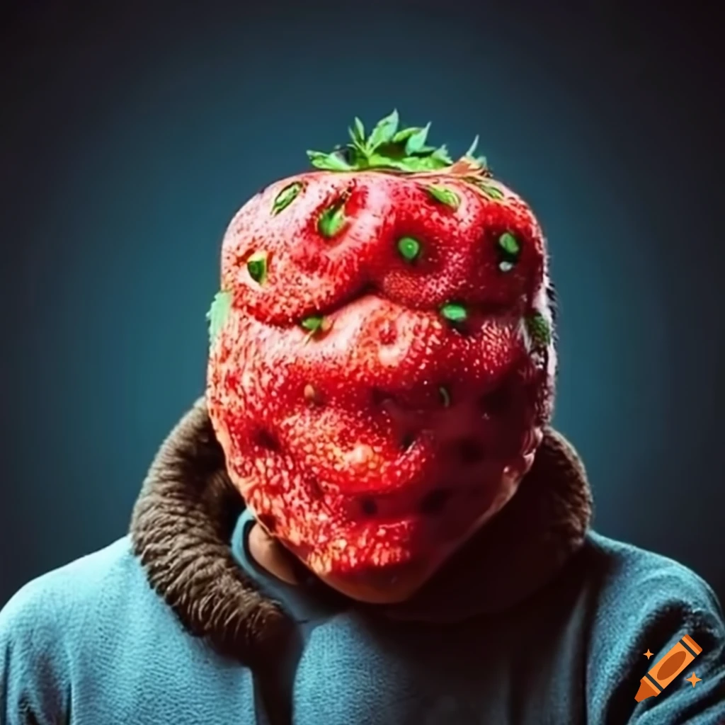 Man holding a camera with a strawberry head on Craiyon